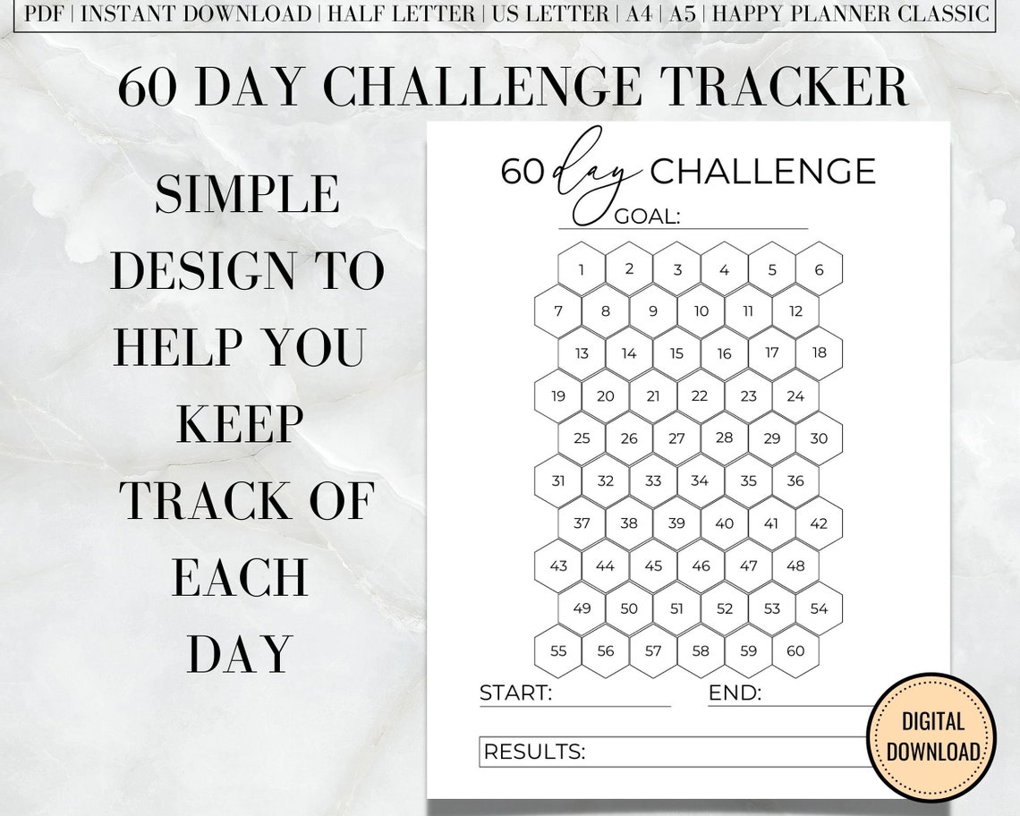 60 Day Challenge Printable, 60 Day Goal Tracker, Monthly Goal Planner ...