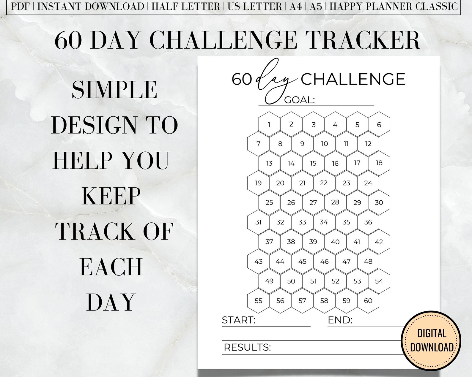 60 Day Challenge Printable, 60 Day Goal Tracker, Monthly Goal Planner ...