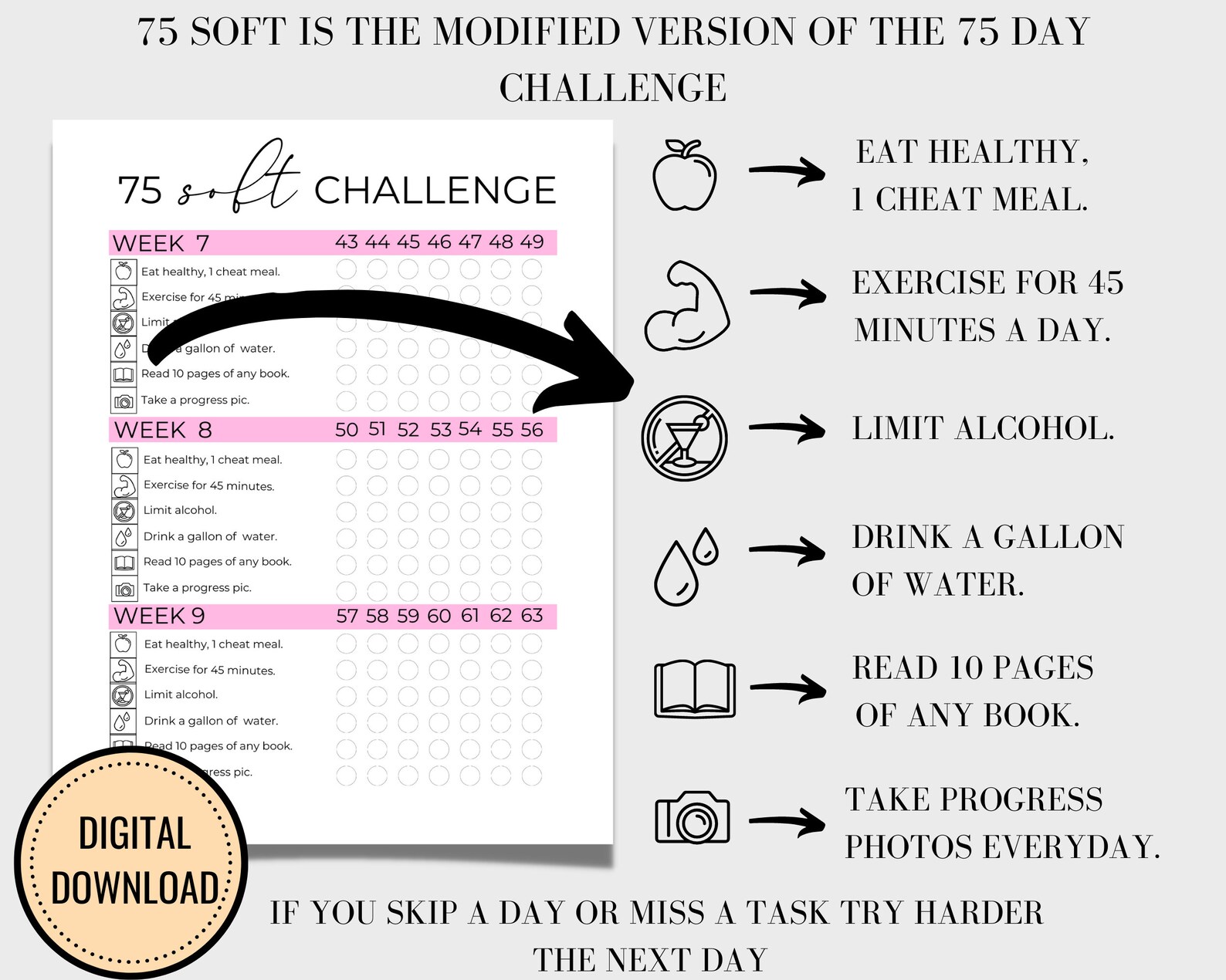 75 Soft Challenge Bundle Printable, 75 Soft Tracker, 75 Soft Printable ...