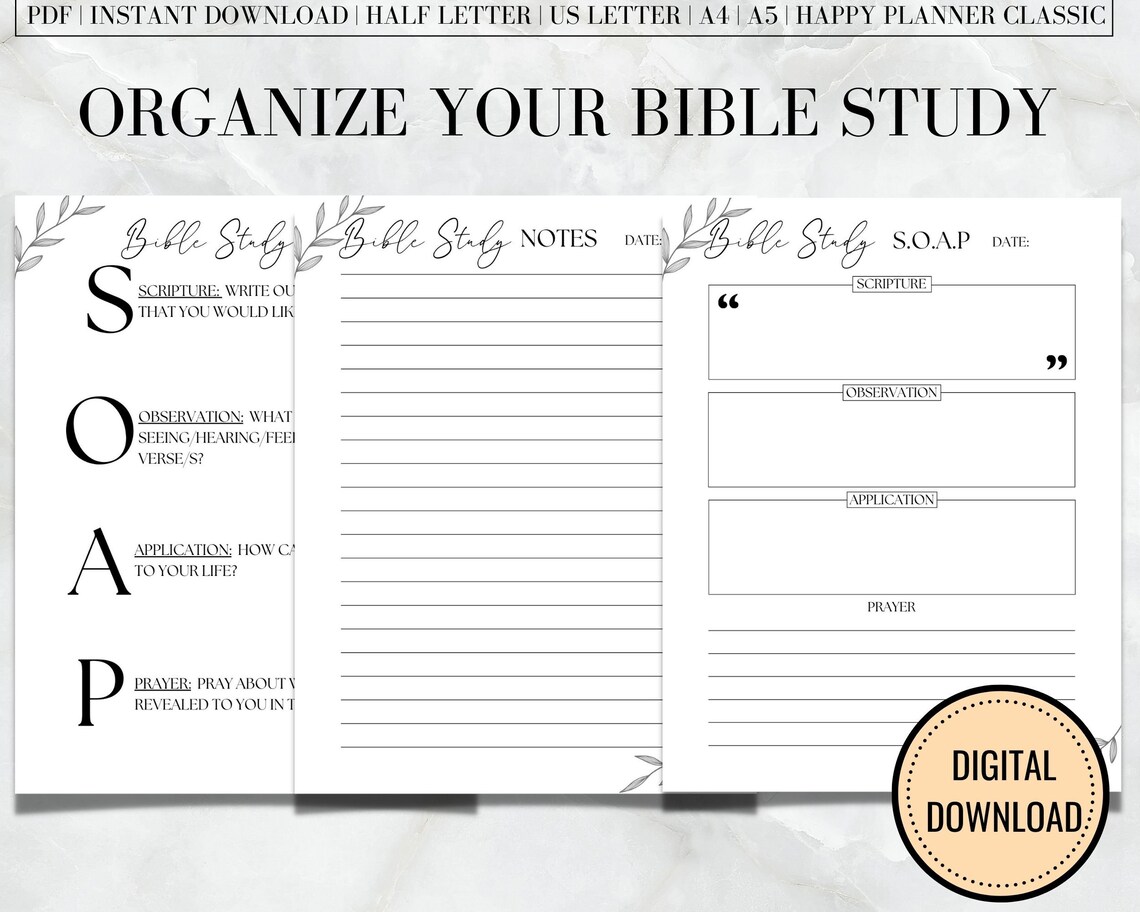 Bible Study Guide Printable, SOAP Bible Study Template, Minimalist ...