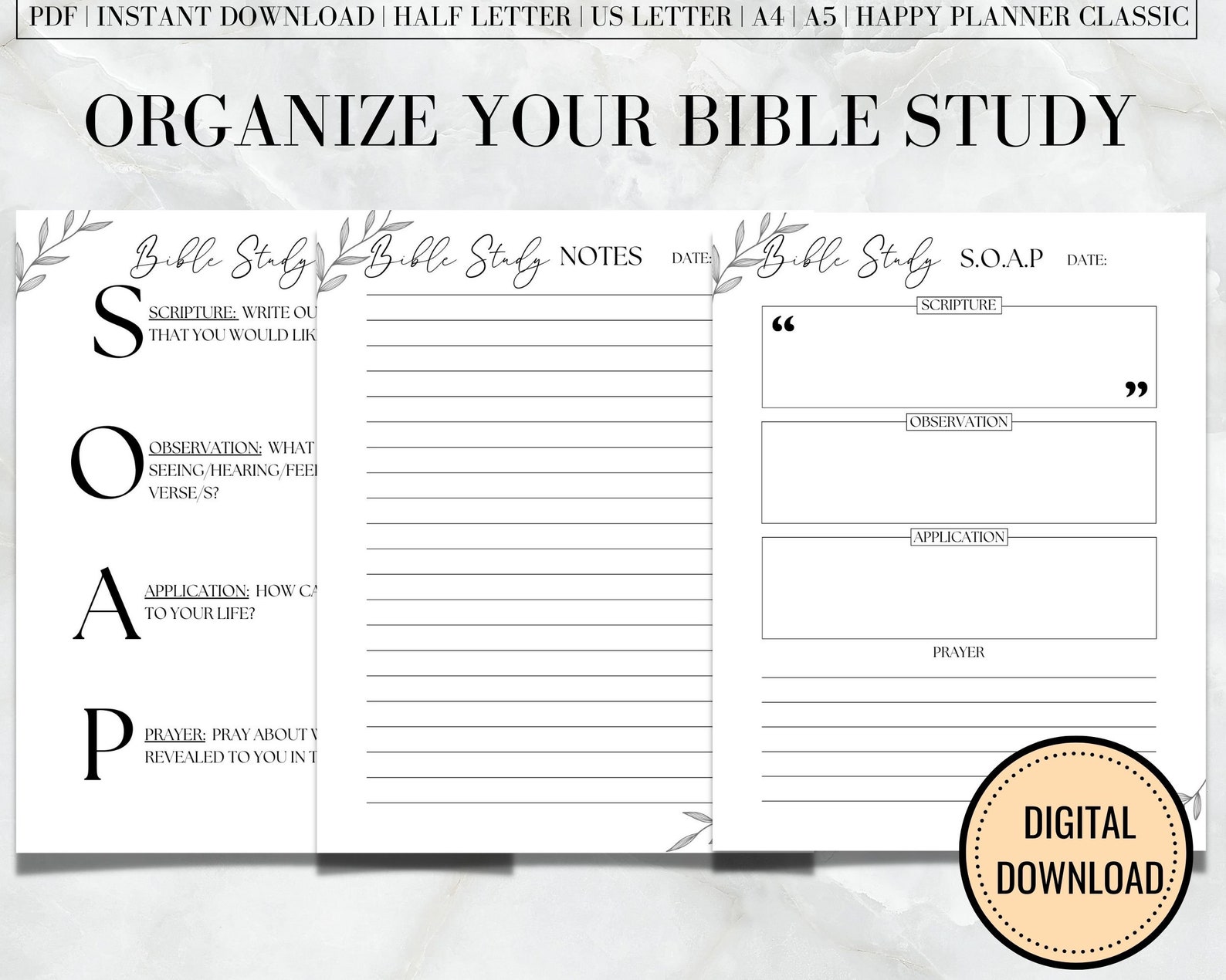 Bible Study Guide Printable, SOAP Bible Study Template, Minimalist ...