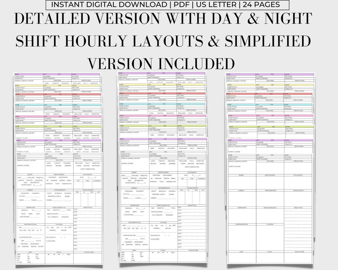 Nurse Report Sheet Med Surg, Nursing Brain, Hourly Layout Day & Night ...