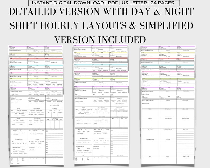 Nurse Report Sheet Med Surg, Nursing Brain, Hourly Layout Day & Night ...