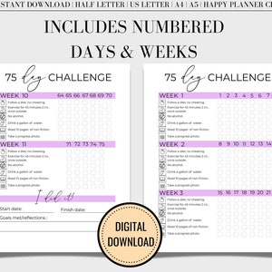 75 Day Challenge Printable, 75 Day Tracker, 75 Challenge Printable, 75 ...