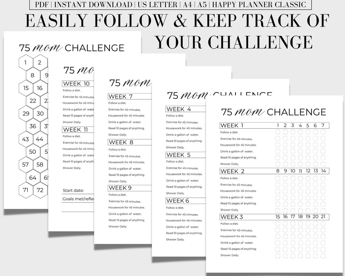 Editable 75 Mom Challenge Printable, 75 Mom Tracker, 75 Mom Printable ...