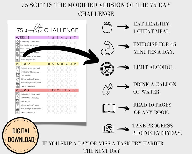 75 Soft Challenge Bundle Printable, 75 Soft Tracker, 75 Soft Printable ...