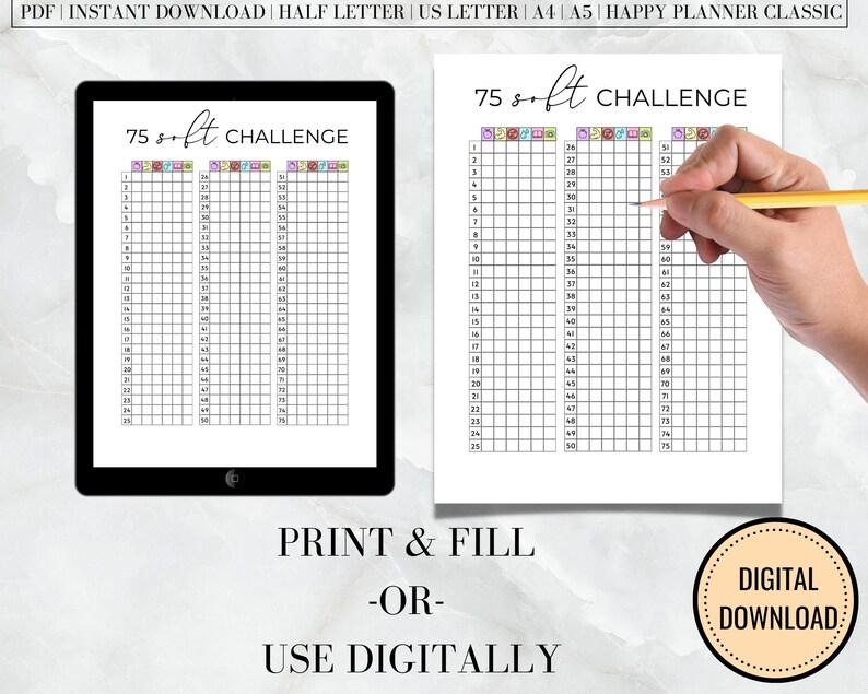 75 Soft Challenge Printable, 75 Soft Tracker, 75 Soft Printable, 75 ...