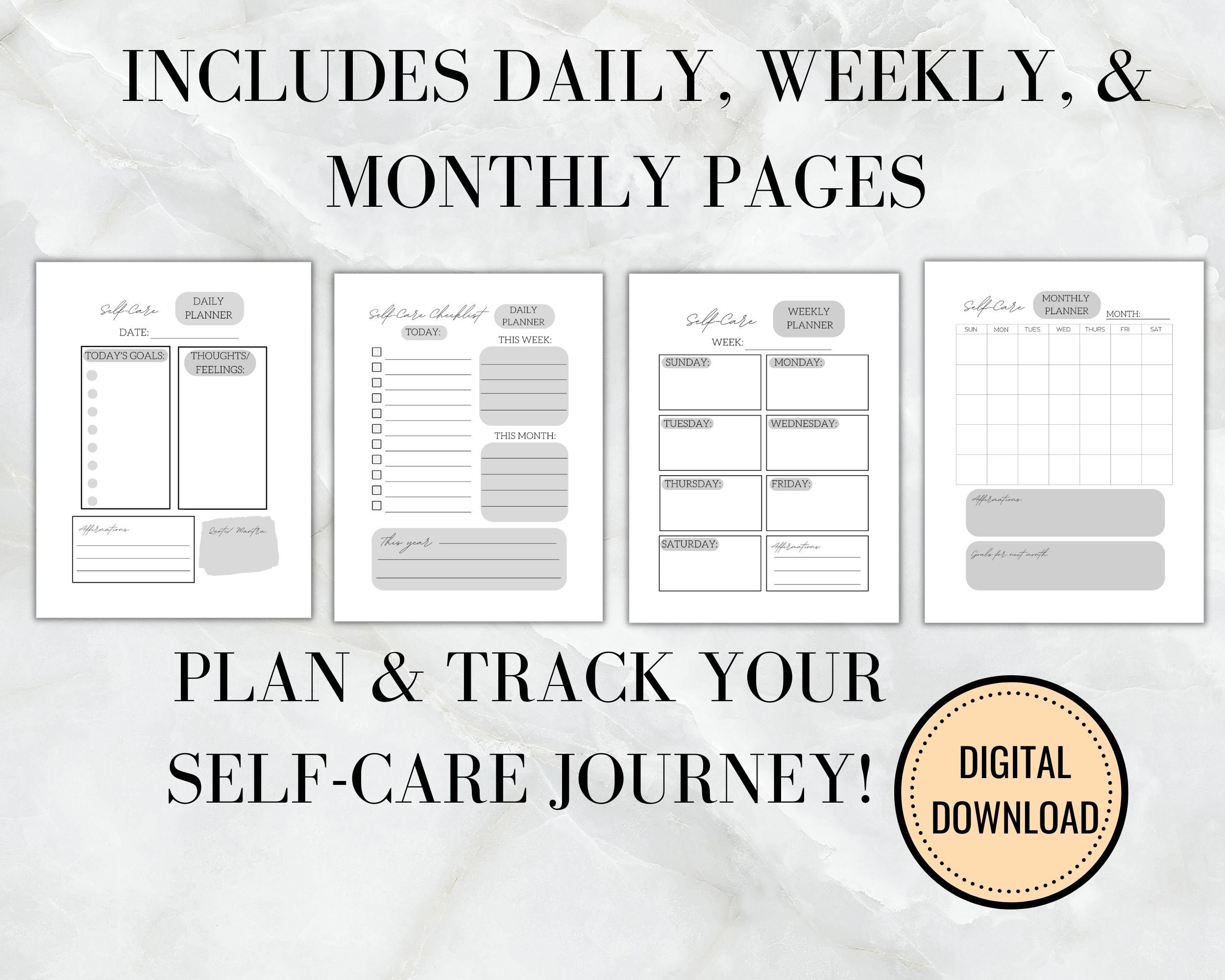 Self-care Mindfulness Printable Planner Tracker, Self Care Checklist ...