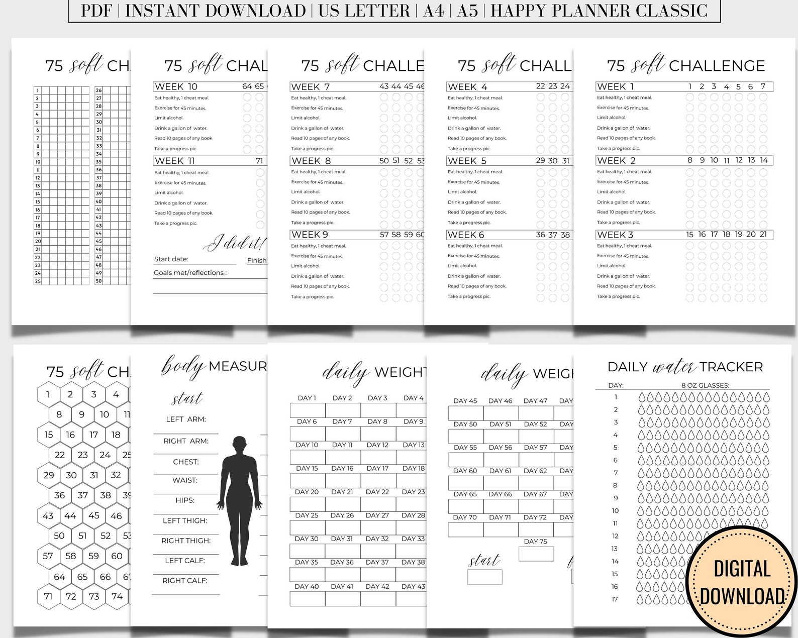 Editable 75 Soft Challenge Bundle Printable, 75 Soft Tracker, 75 Soft ...