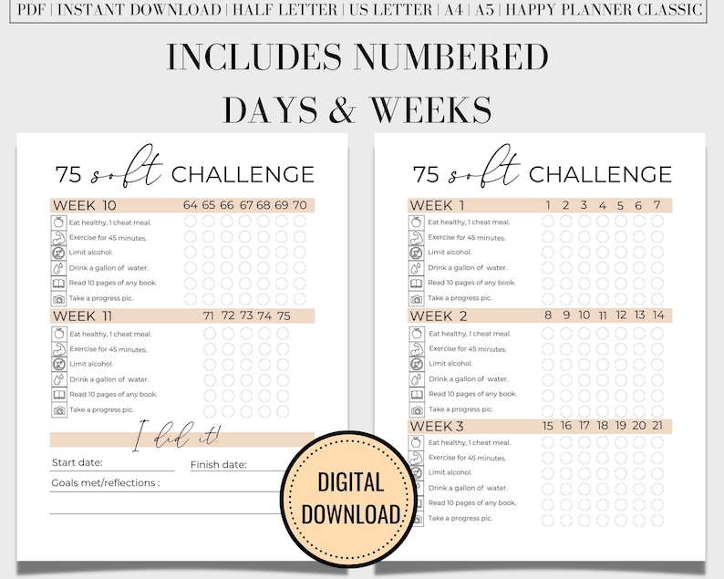 75 Soft Challenge Printable, 75 Soft Tracker, 75 Soft Printable, 75 ...