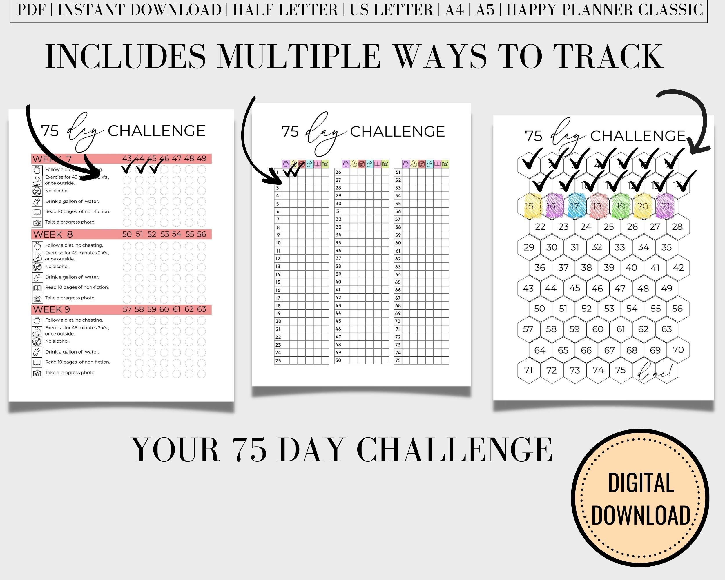 75 Day Challenge Bundle Printable, 75 Day Tracker, 75 Challenge ...