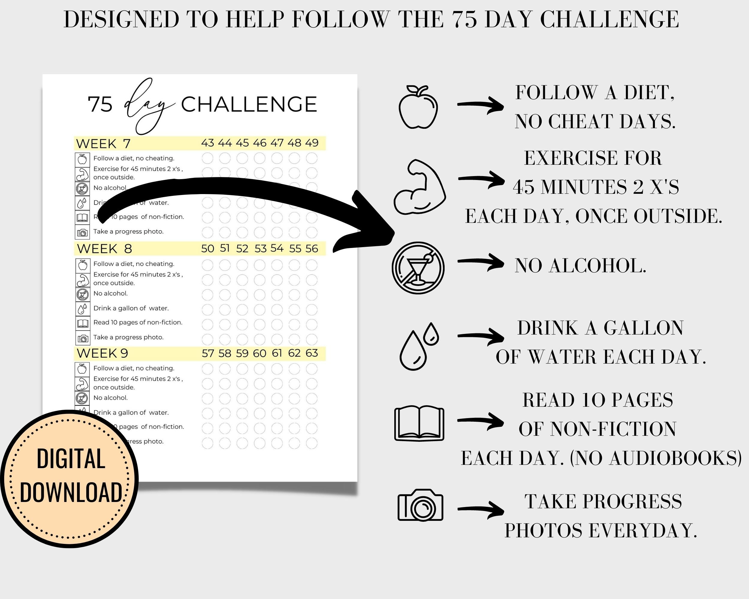 75 Day Challenge Bundle Printable, 75 Day Tracker, 75 Challenge ...