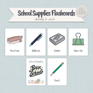 20 School Supplies Flashcards Printable Montessori Flashcards Back to ...
