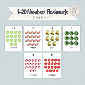 20 Numbers Fruits Flashcards Printable Learnt to Count Cards Fruits ...