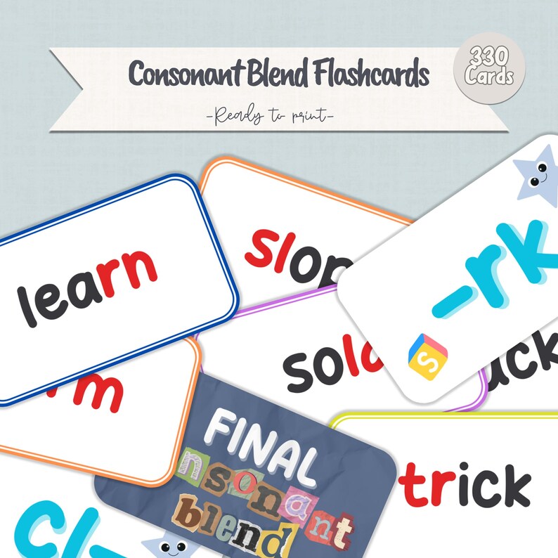 298 Consonant Blend Words Flashcards Printable Montessori Phonic Cards ...