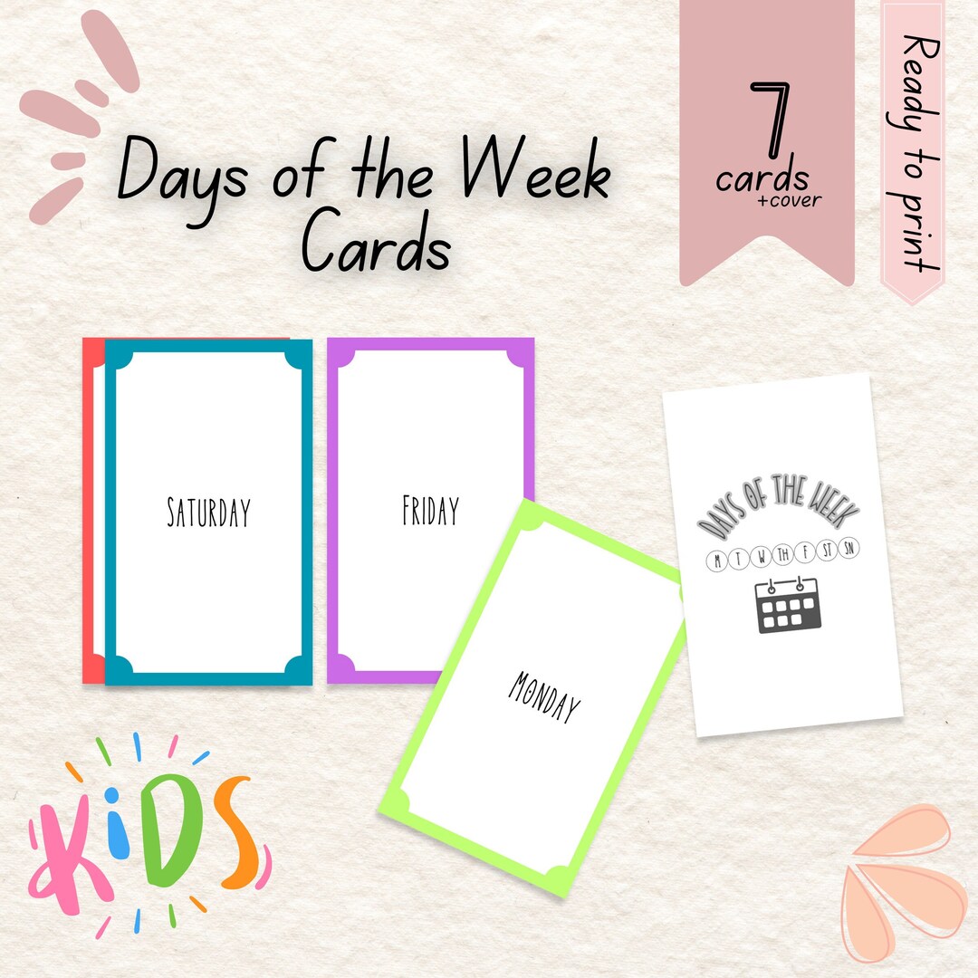 7 Days Flashcards, Printable Days of the Week Cards, Colorful Days Card ...