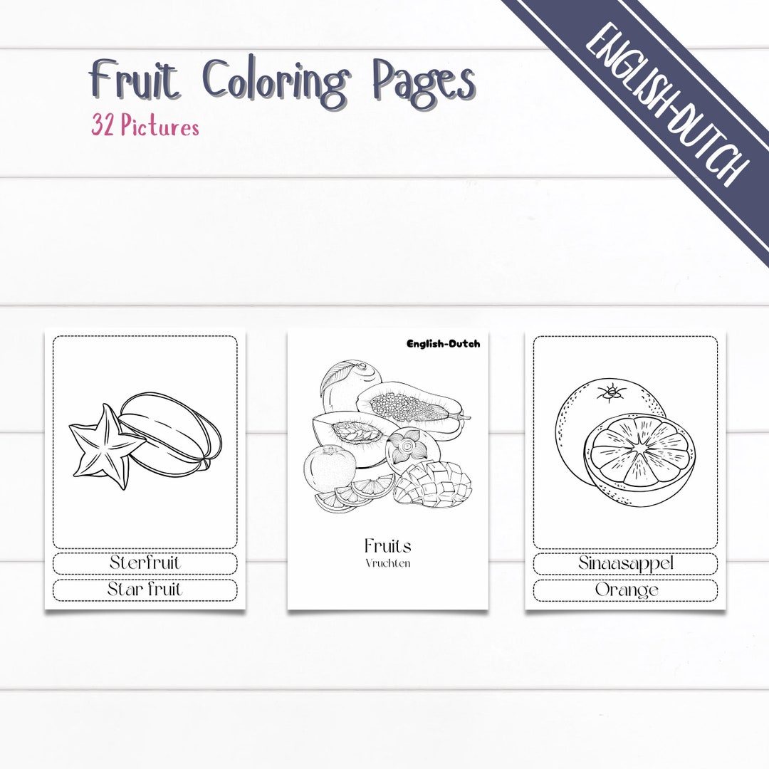 Bilingual Fruit Coloring Pages Printable English-dutch Pages Fruit ...