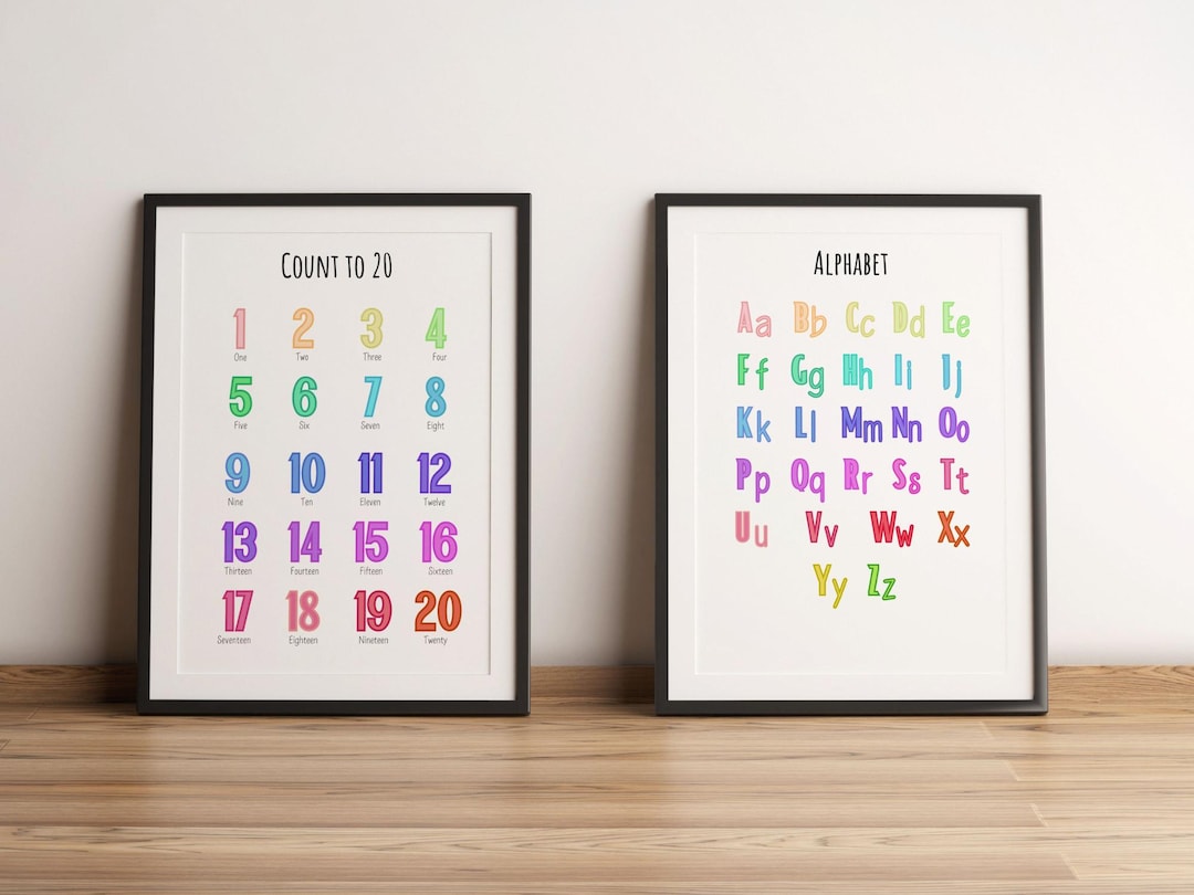 Set of 2 ABC and Numbers Posters Printable Rainbow Alphabet and 20 ...