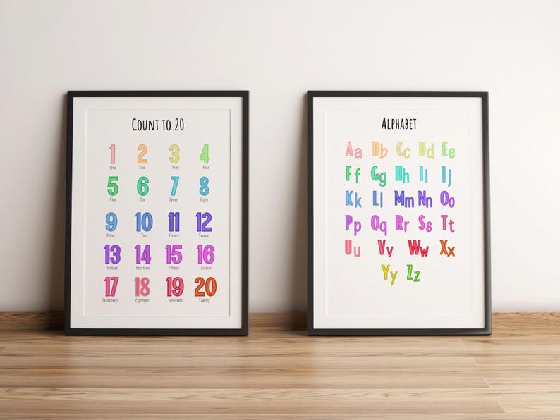 Set of 2 ABC and Numbers Posters Printable Rainbow Alphabet and 20 ...