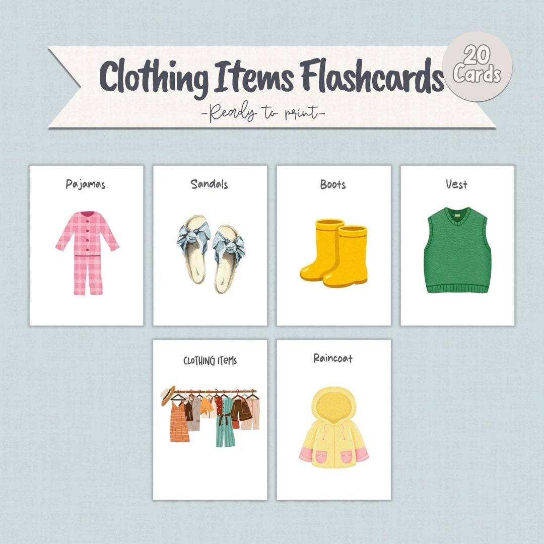 20 Clothing Items Flashcards Printable Cards Montessori Clothes ...