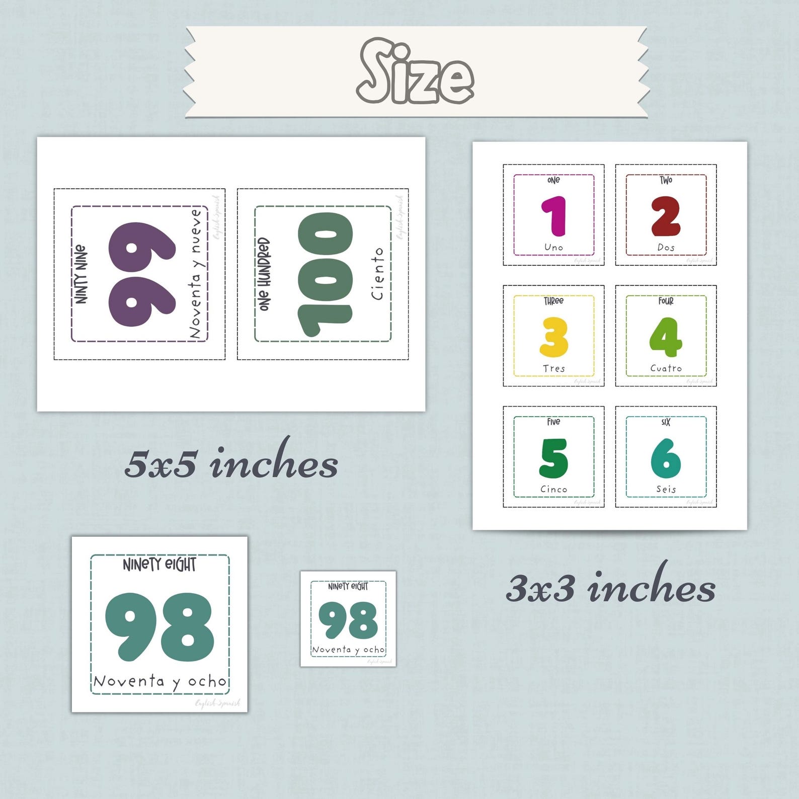 Numbers Flashcards 100 Numbers Printable Bilingual Flashcard English ...