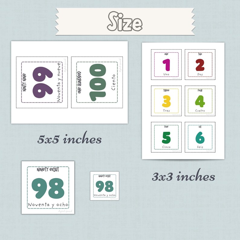 Numbers Flashcards 100 Numbers Printable Bilingual Flashcard English ...