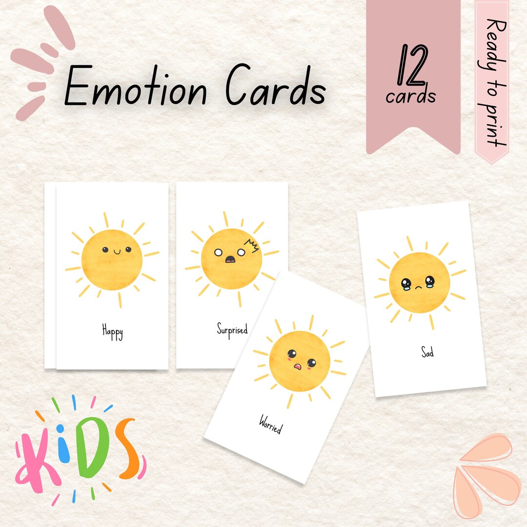 Emotions Flash Cards, Printable Card Emotions, Colorful Feelings Cards ...