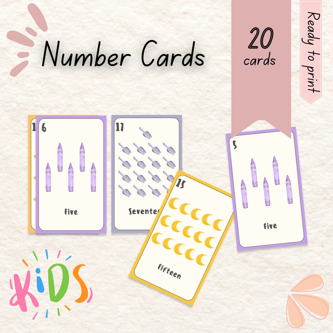 20 Number Flash Cards, Printable Watercolor Card, Colorful Watercolor ...