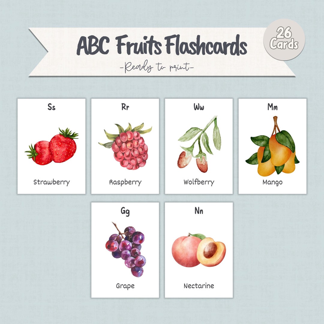 26 ABC Fruits Flashcards Printable Alphabet Cards Fruits Montessori ...
