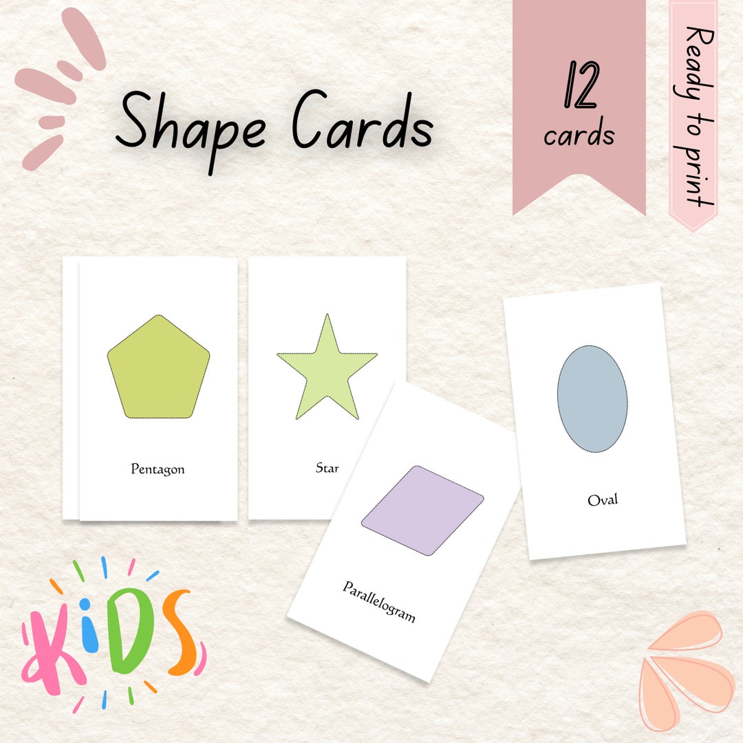 Shapes Flash Cards, Printable Flash Card, Pastel Shape Card, Montessori ...