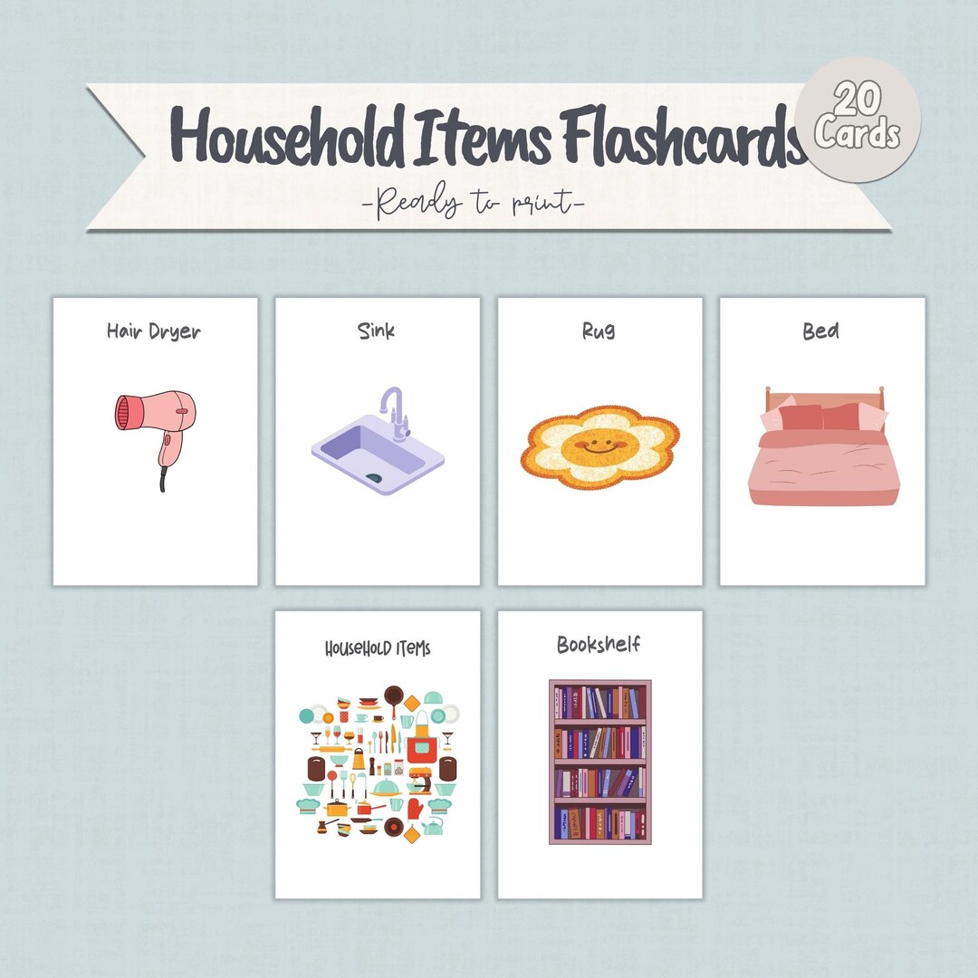 20 Household Items Flashcards Printable Flashcard Montessori Household ...
