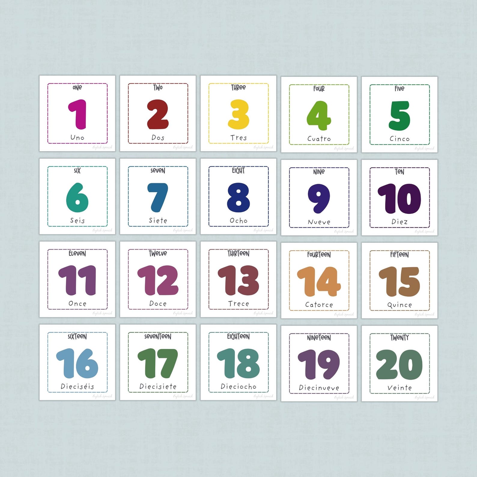 Numbers Flashcards 100 Numbers Printable Bilingual Flashcard English ...