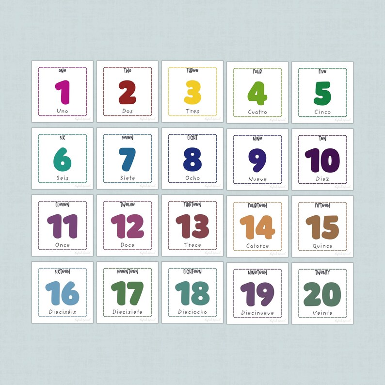 Numbers Flashcards 100 Numbers Printable Bilingual Flashcard English ...