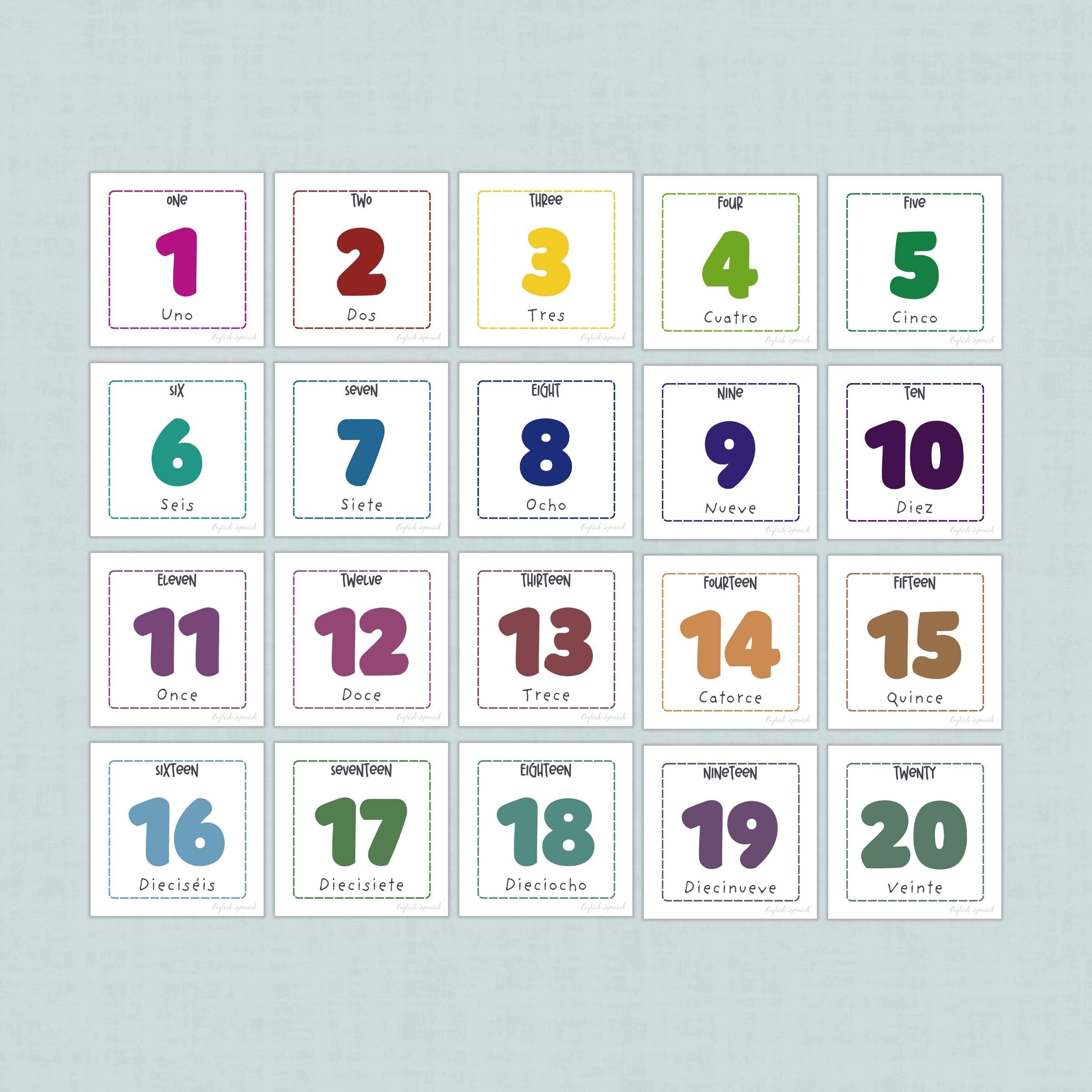 Numbers Flashcards 100 Numbers Printable Bilingual Flashcard English ...