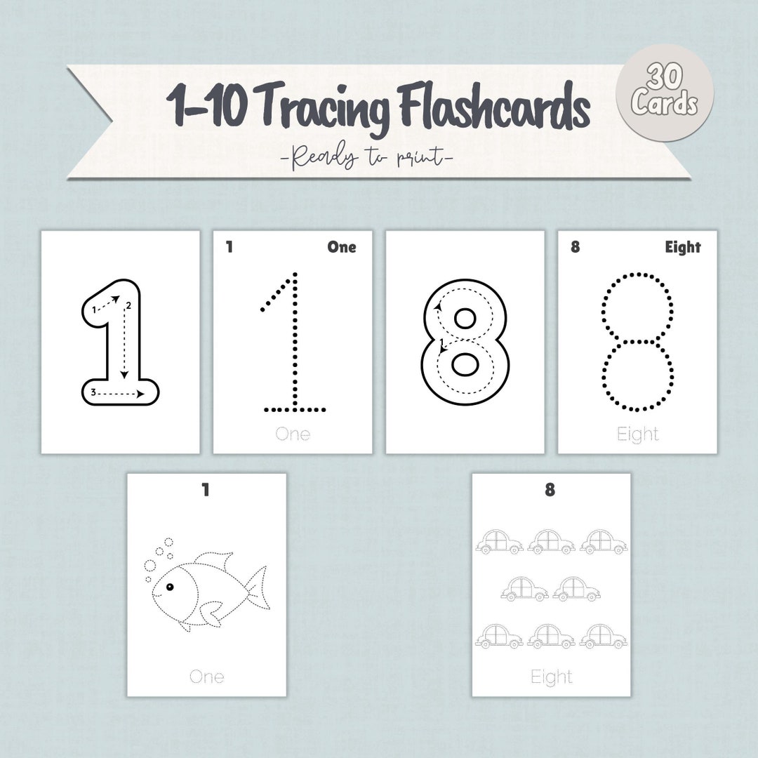 1-10 Numbers Tracing Cards Printable Tracing Numbers and Picture ...