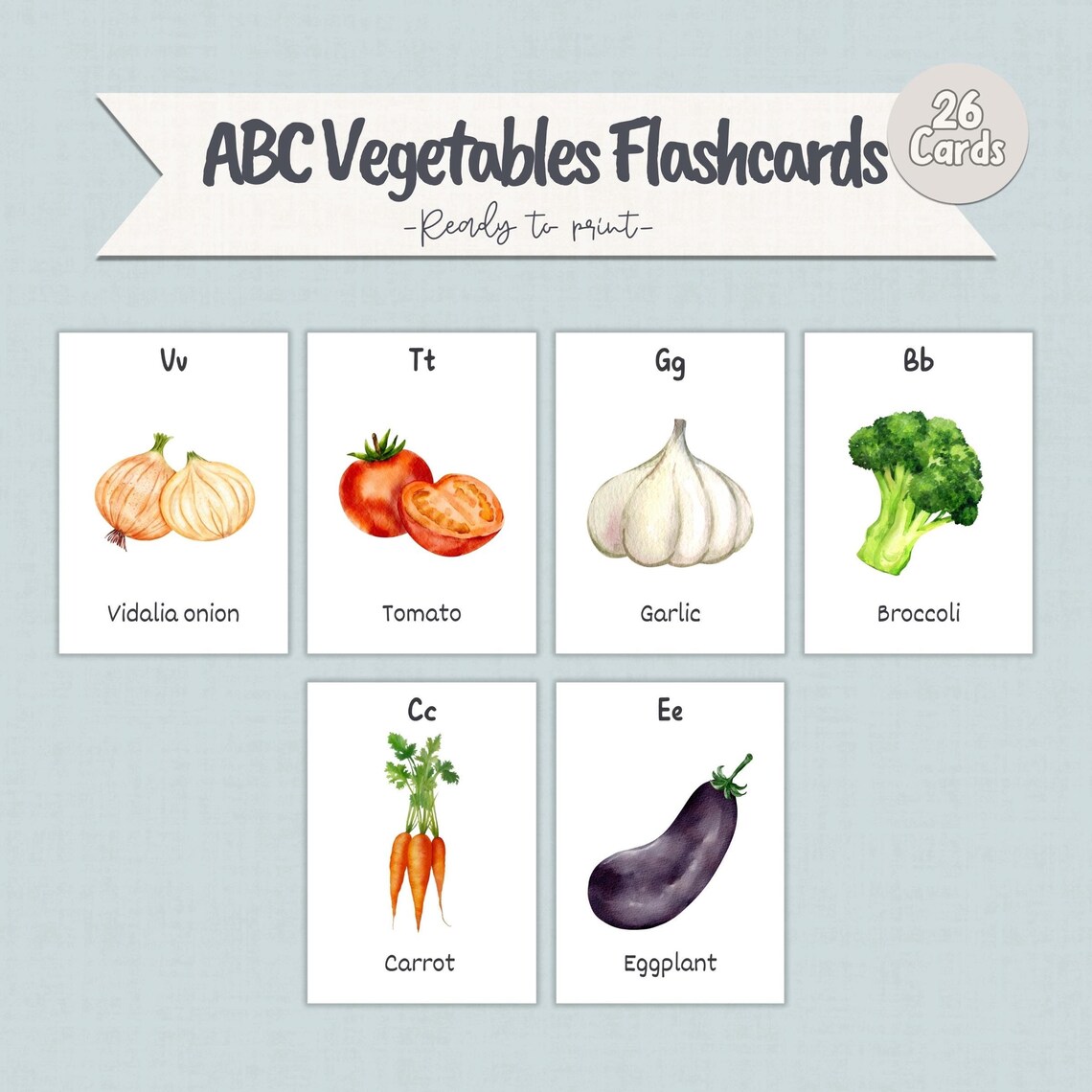 26 ABC Vegetables Flashcards Printable Alphabet Cards Vegetables ...