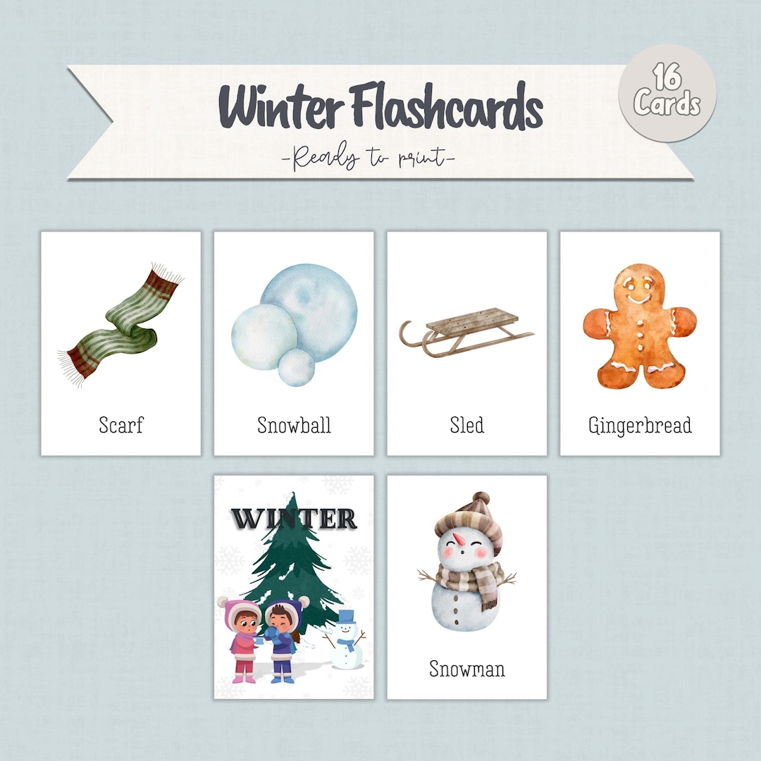 16 Winter Flashcards Printable Montessori Flashcards Preschool Winter ...