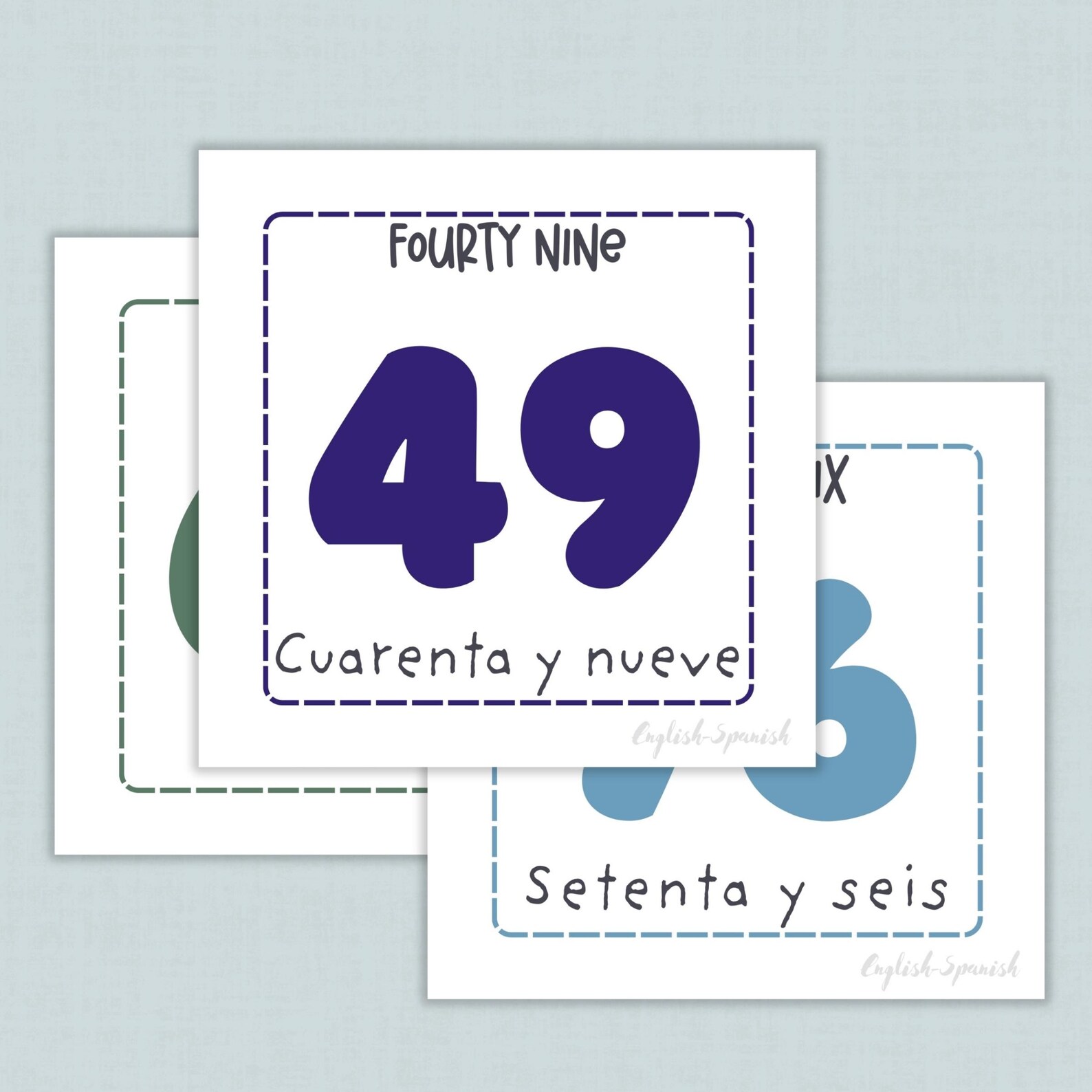 Numbers Flashcards 100 Numbers Printable Bilingual Flashcard English ...