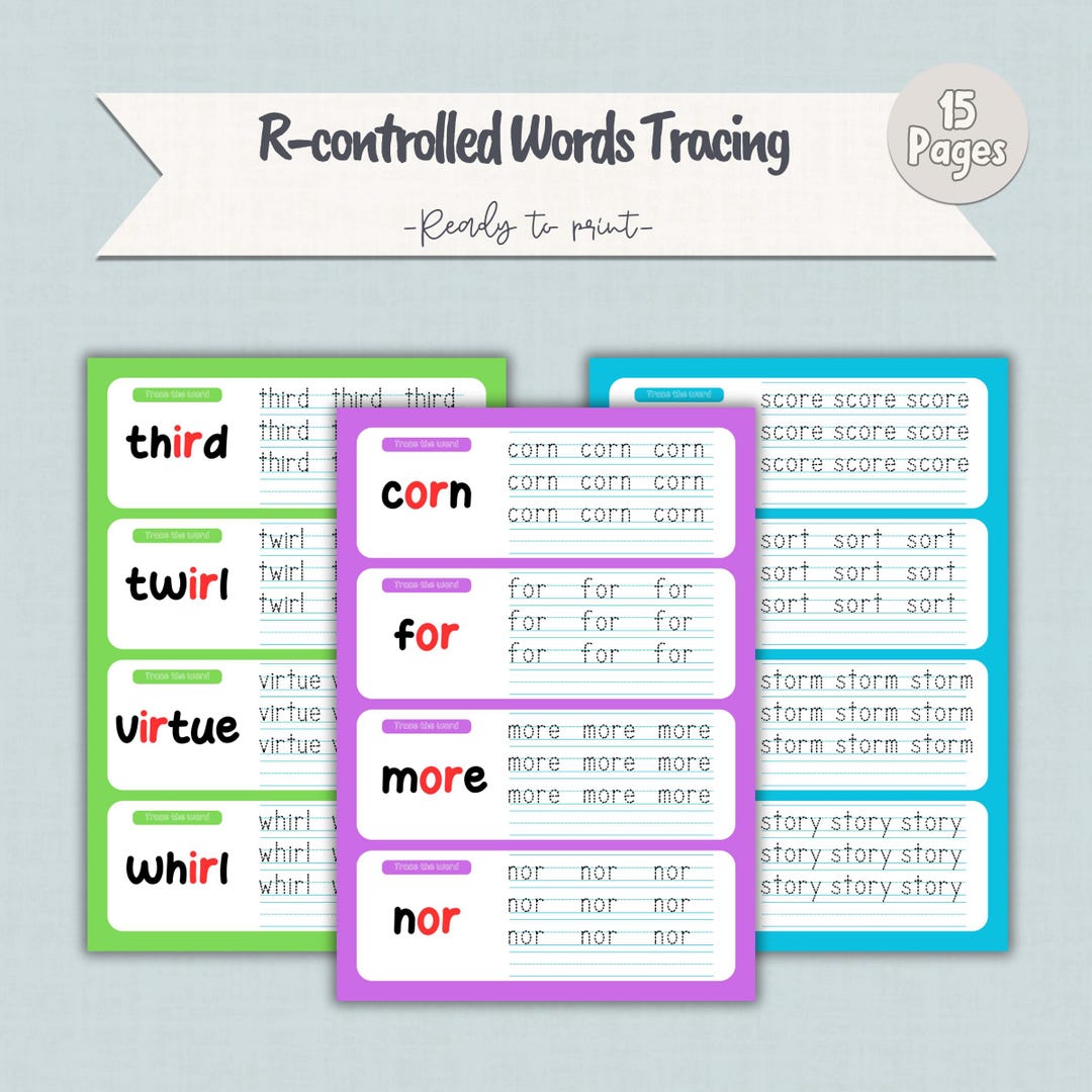 60 R-controlled Words Worksheet Printable Pages Montessori Phonics ...