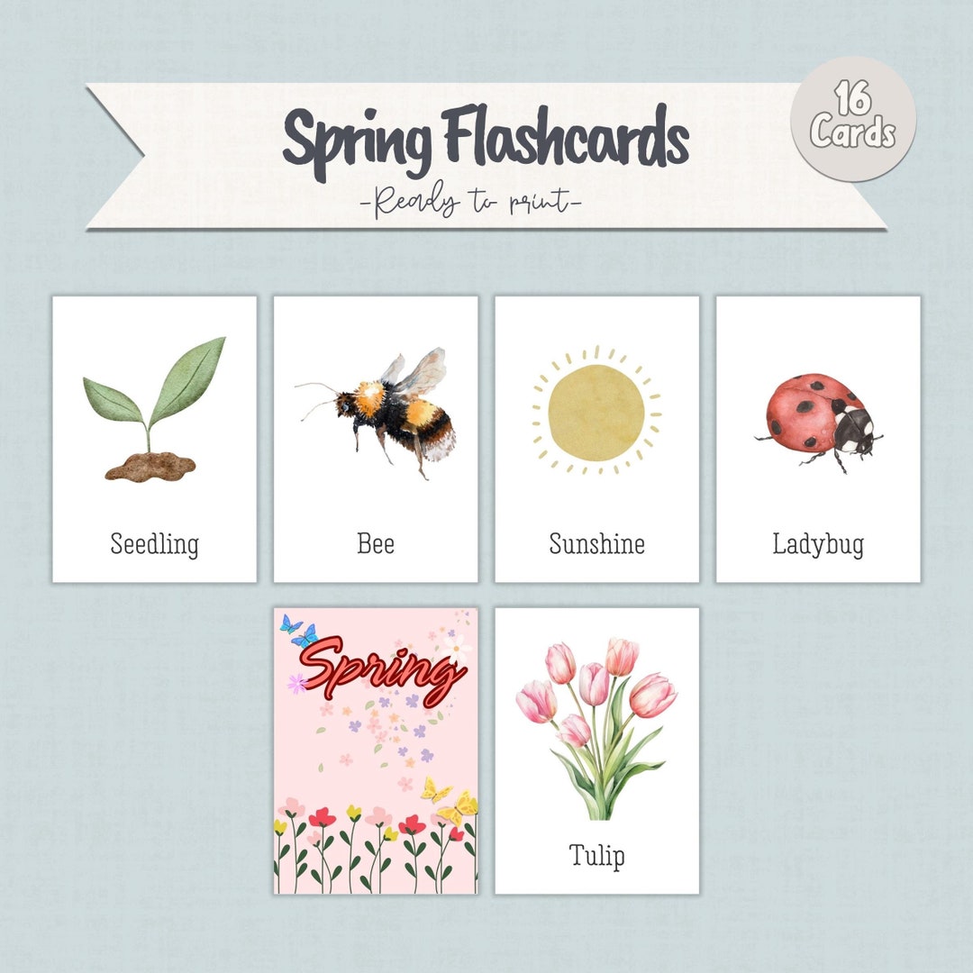 16 Spring Flashcards Printable Montessori Flashcards Preschool Spring ...