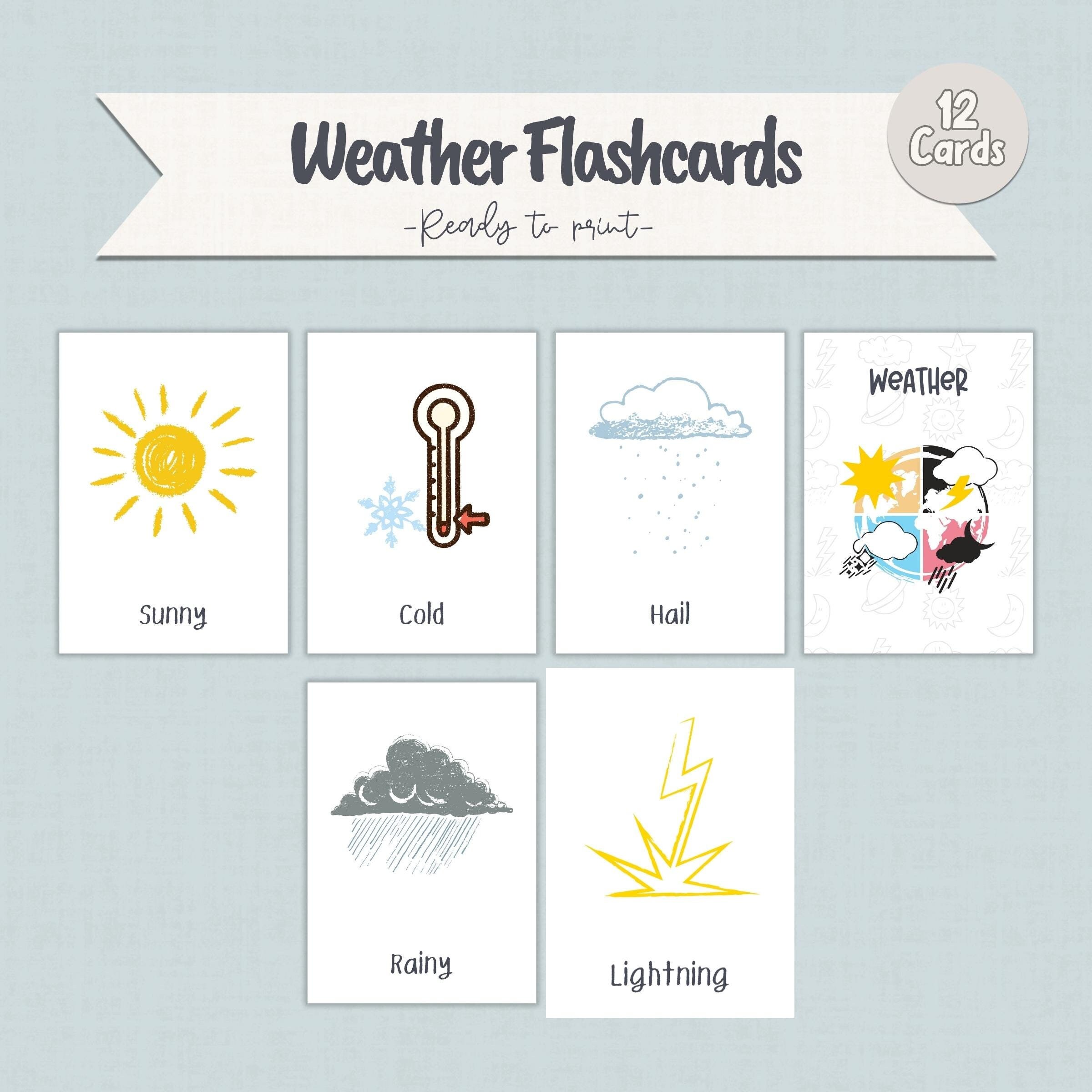12 Weather Flashcards Printable Educational Cards Montessori Weather ...