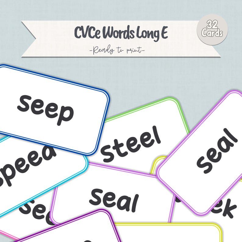 32 Cvce Long Vowel Sounds E Flashcards Printable Montessori Phonic ...