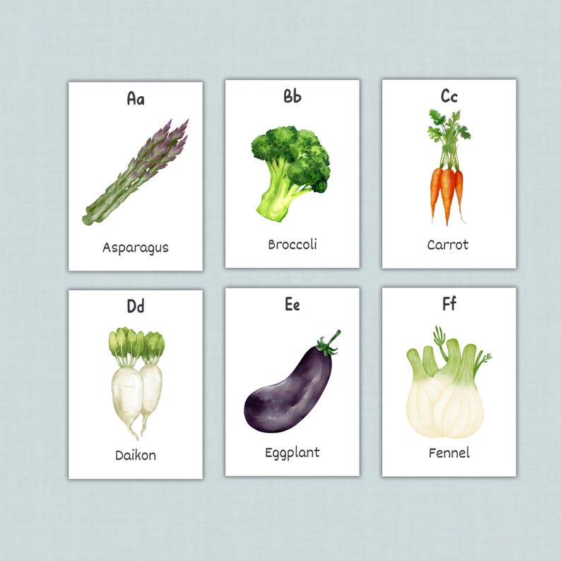 26 ABC Vegetables Flashcards Printable Alphabet Cards Vegetables ...