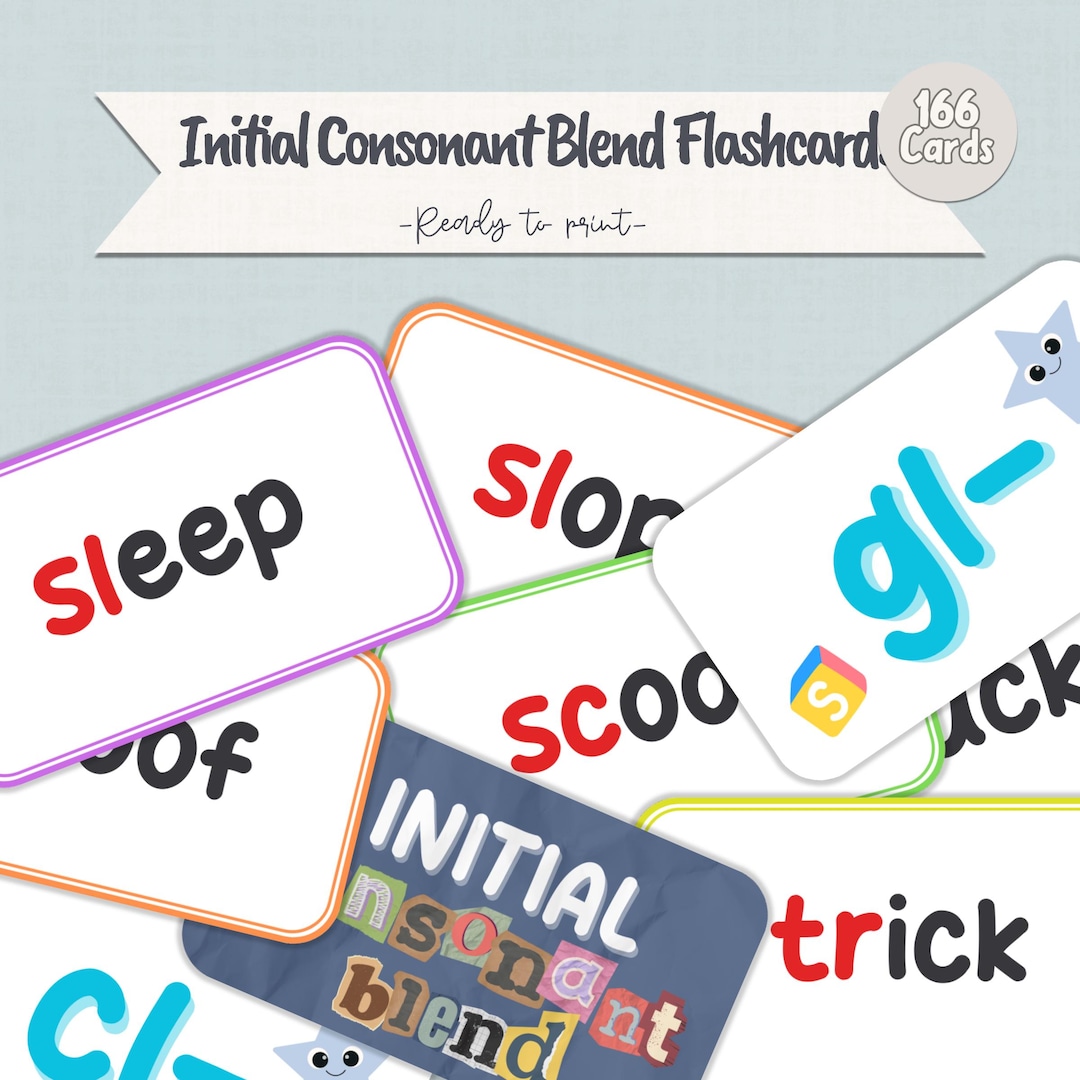 Initial Consonant Blend Words Flashcards Printable Montessori Phonic ...