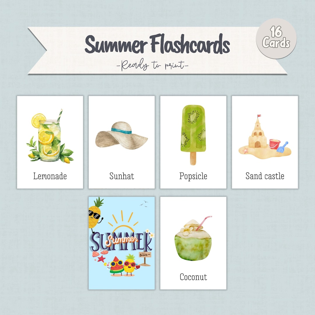 16 Summer Flashcards Printable Montessori Flashcards Preschool Summer ...