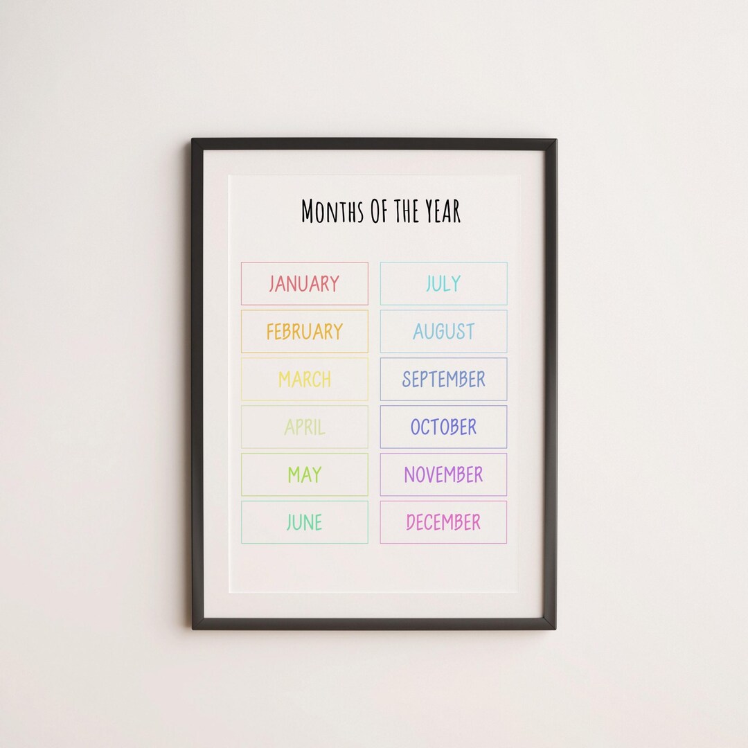 Months of the Year Poster Printable Colorful Months Educational Poster ...
