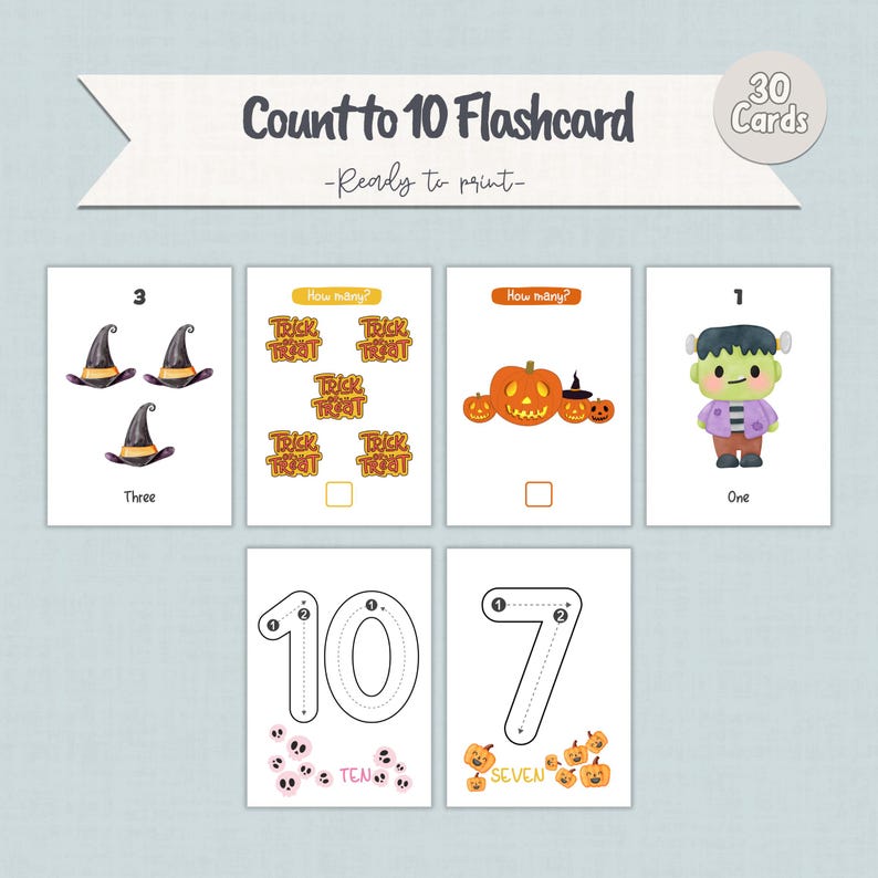 Count to 10 Printable Halloween Edition Cards Collection Count Numbers ...