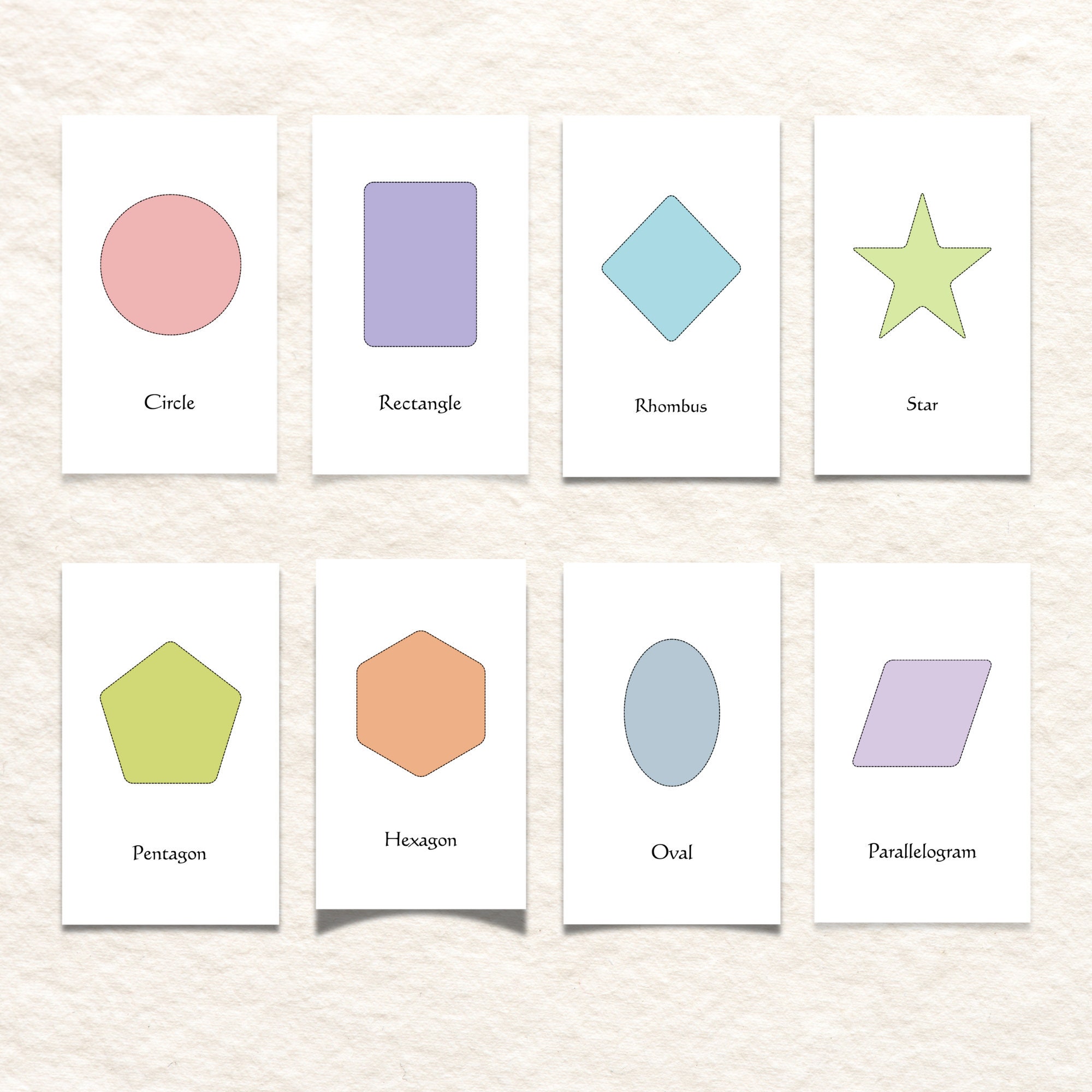 Shapes Flash Cards, Printable Flash Card, Pastel Shape Card, Montessori ...