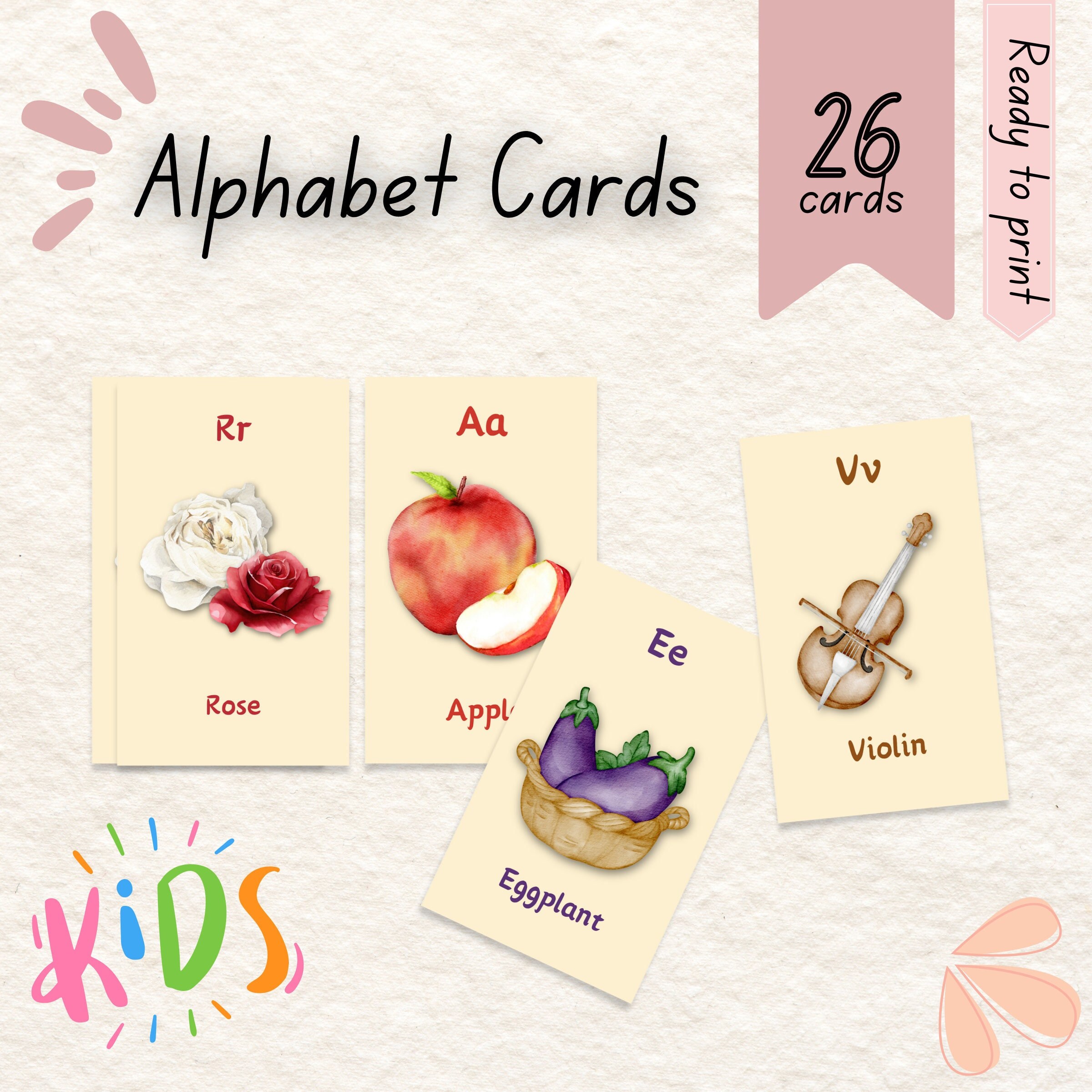 Alphabet Flash Cards Preschool A-Z Cards Printable ABC Flash Cards for ...