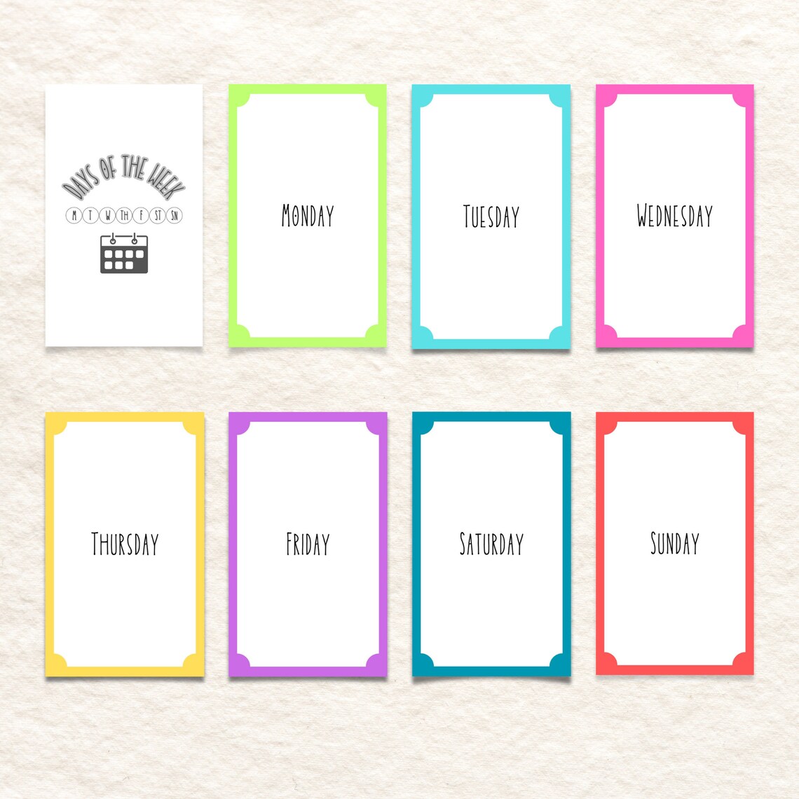 7 Days Flashcards, Printable Days of the Week Cards, Colorful Days Card ...